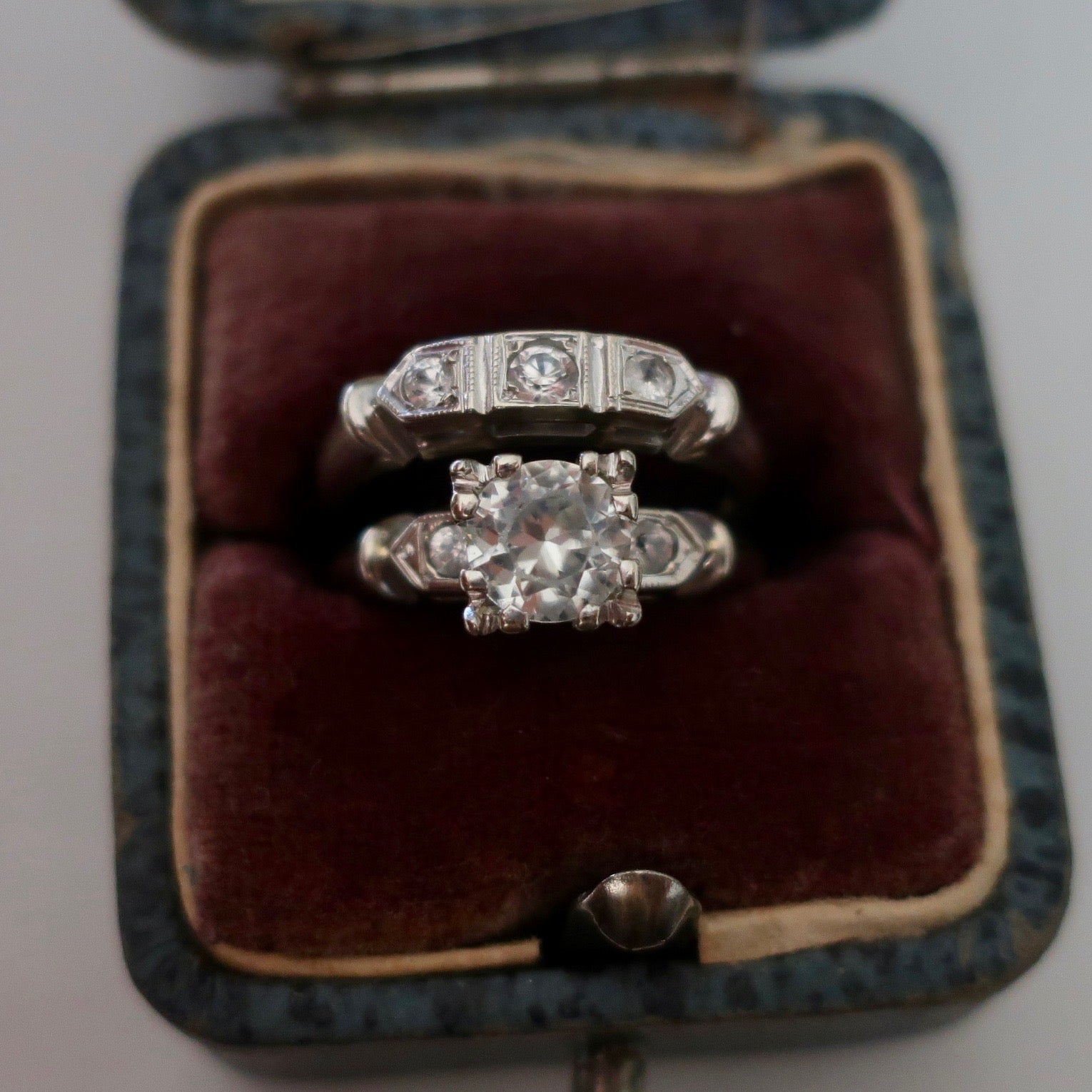 Vintage Old European Cut White Sapphire Engagement Set – PHYLA VINTAGE